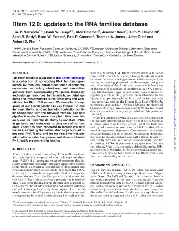 (PDF) Rfam 12.0: updates to the RNA families database