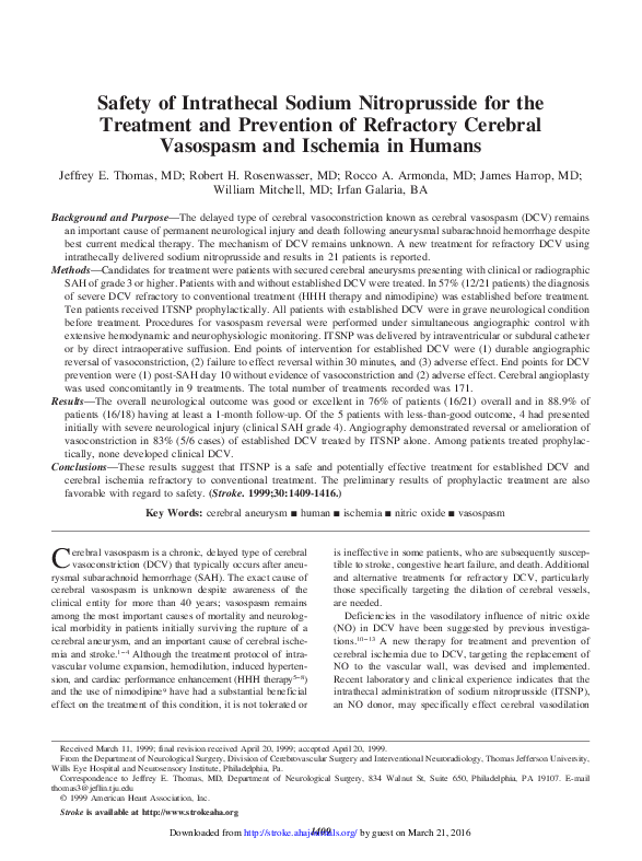 (PDF) Safety of Intrathecal Sodium Nitroprusside for the Treatment and ...