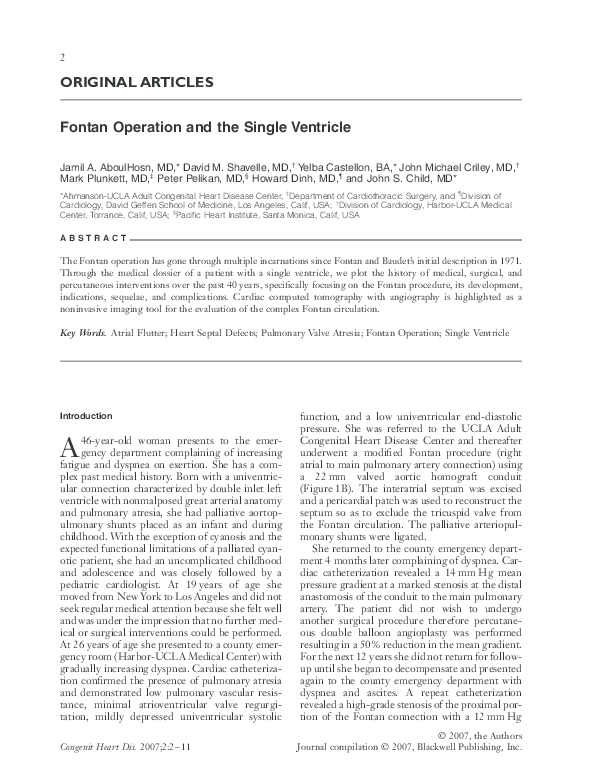 (PDF) Fontan Operation and the Single Ventricle | Mark Plunkett ...