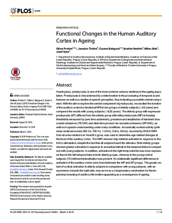 (PDF) Functional changes in the human auditory cortex in ageing