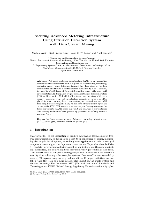 Pdf Securing Advanced Metering Infrastructure Using Intrusion Detection System With Data