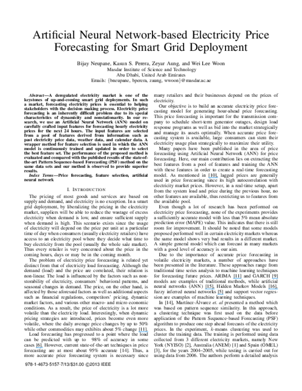 Pdf Artificial Neural Network Based Electricity Price Forecasting For