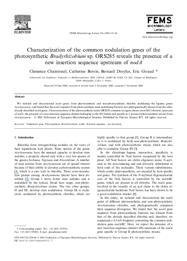 (PDF) Characterization of the common nodulation genes of the ...