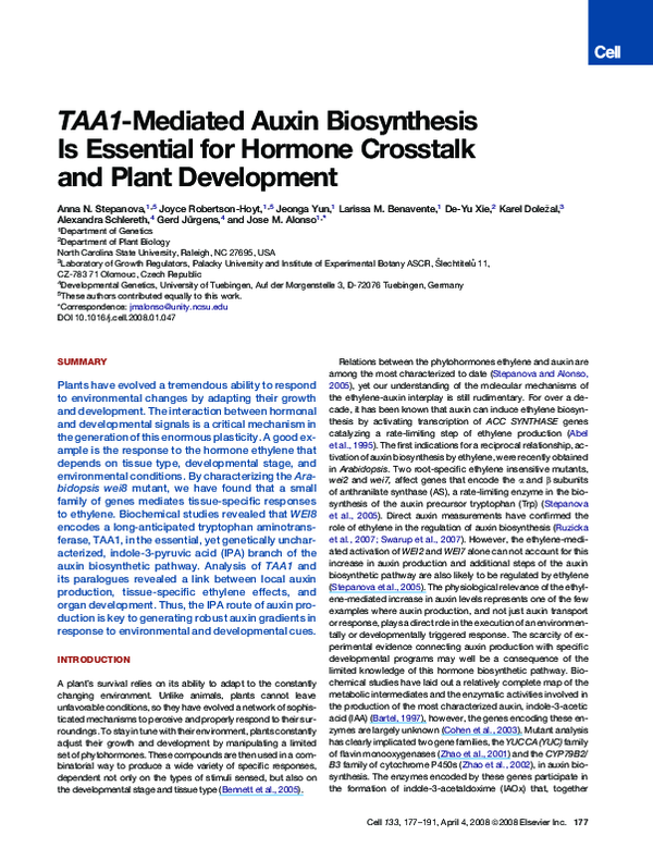 (PDF) TAA1-Mediated Auxin Biosynthesis Is Essential for Hormone ...
