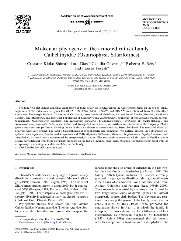 (PDF) Molecular phylogeny of the armored catfish family Callichthyidae ...
