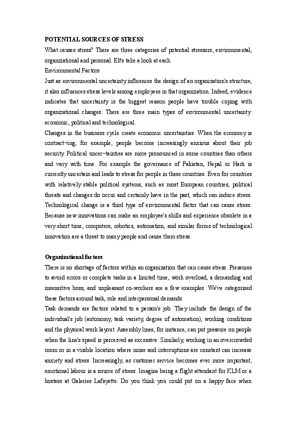 (DOC) POTENTIAL SOURCES OF STRESS