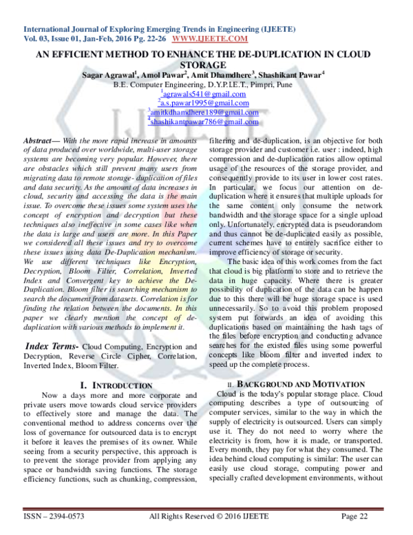 (PDF) Enhancing Cloud Storage Data De-duplication