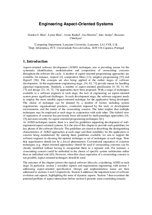 (PDF) Engineering aspect-oriented systems