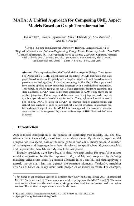 (PDF) MATA: A Unified Approach for Composing UML Aspect Models Based on Graph Transformation