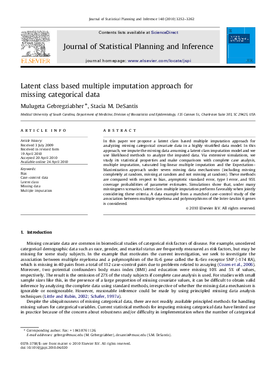 Pdf Latent Class Based Multiple Imputation Approach For Missing Categorical Data