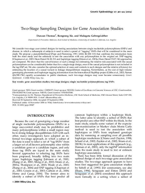 (PDF) Two-Stage sampling designs for gene association studies