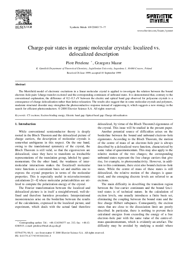 (PDF) Charge-pair states in organic molecular crystals: localized vs ...