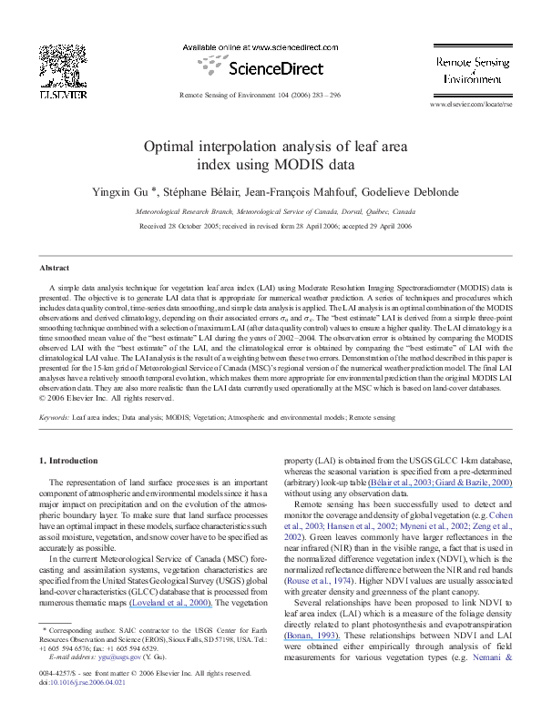 Pdf Optimal Interpolation Analysis Of Leaf Area Index Using Modis Data