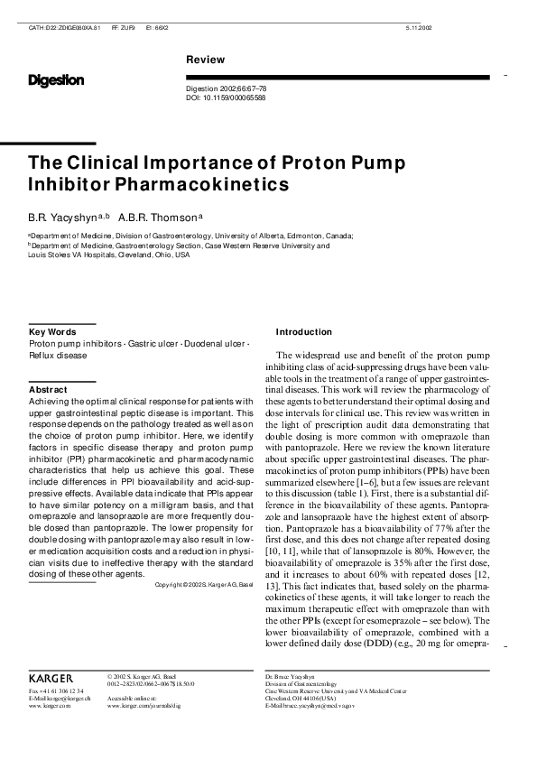 (PDF) The Clinical Importance of Proton Pump Inhibitor Pharmacokinetics