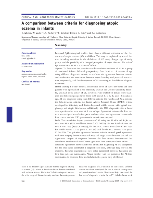 (PDF) A comparison between criteria for diagnosing atopic eczema in infants