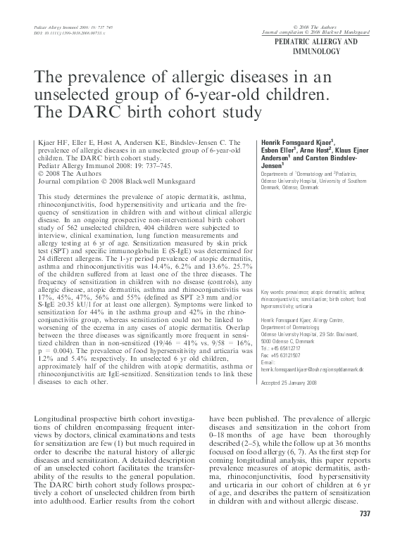 (PDF) The prevalence of allergic diseases in an unselected group of 6 ...