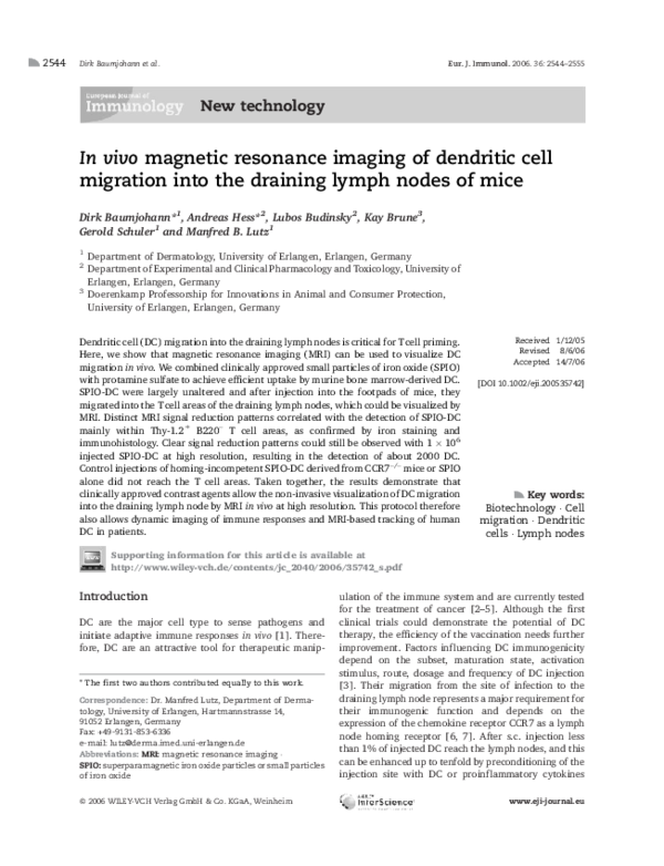 (PDF) In vivo magnetic resonance imaging of dendritic cell migration ...