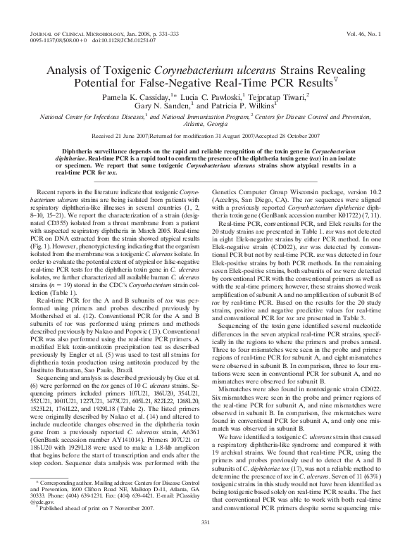 (PDF) Analysis of Toxigenic Corynebacterium ulcerans Strains Revealing ...