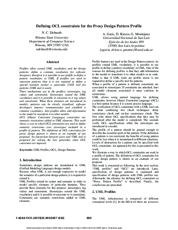 (PDF) Defining OCL constraints for the Proxy Design Pattern Profile