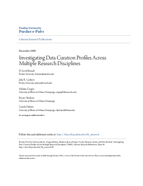 (PDF) Investigating Data Curation Profiles Across Multiple Research Disciplines