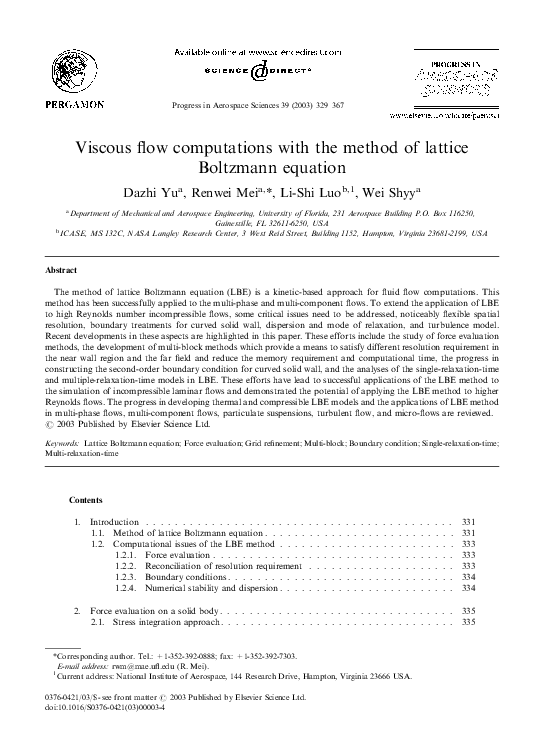 (PDF) Viscous flow computations with the method of lattice Boltzmann equation