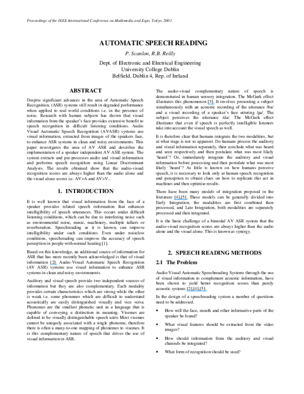 (PDF) AUTOMATIC SPEECH READING