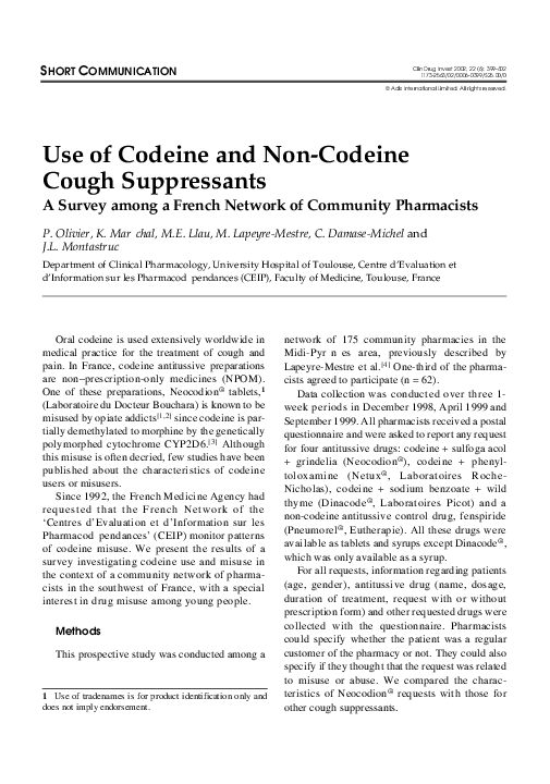 (PDF) Use of Codeine and Non-Codeine Cough Suppressants