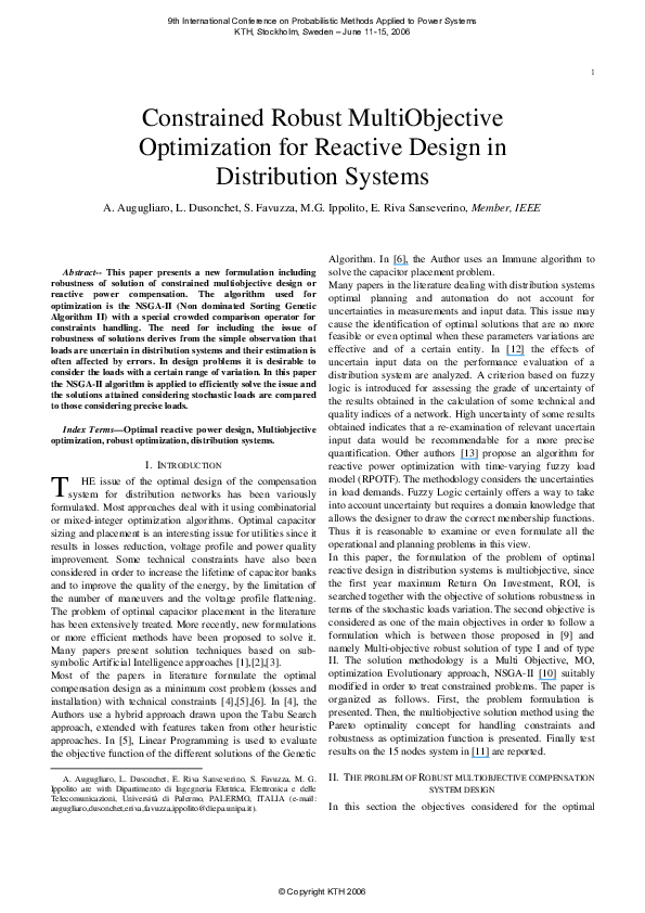 Pdf Constrained Robust Multiobjective Optimization For Reactive