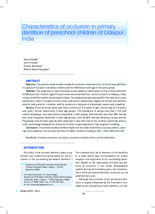 (PDF) Characteristics of occlusion in primary dentition of preschool ...