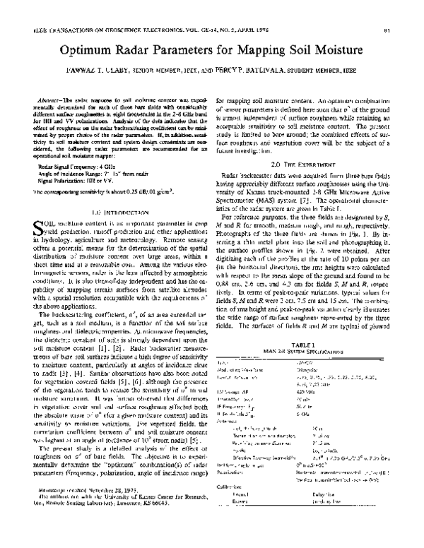 (PDF) Optimum Radar Parameters for Mapping Soil Moisture