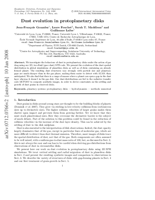 (PDF) Dust evolution in protoplanetary disks