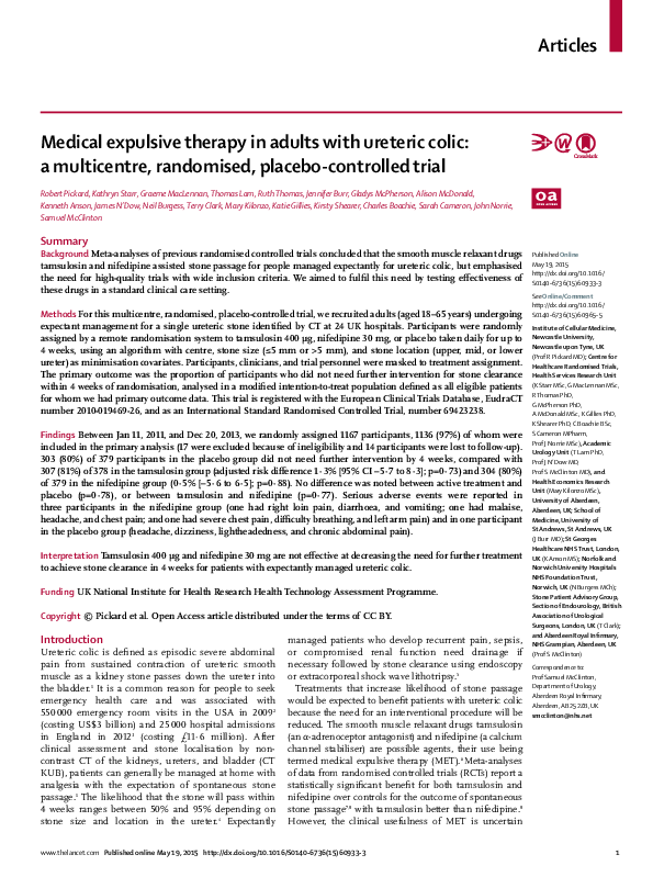 (PDF) Medical expulsive therapy in adults with ureteric colic: a ...