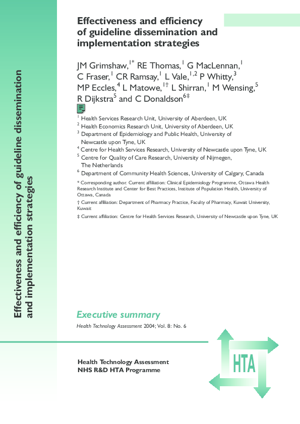 (PDF) Effectiveness and efficiency of guideline dissemination and implementation strategies