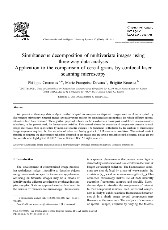 Pdf Simultaneous Decomposition Of Multivariate Images Using Three Way Data Analysis