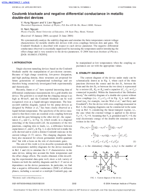 (PDF) Coulomb blockade and negative differential conductance in ...