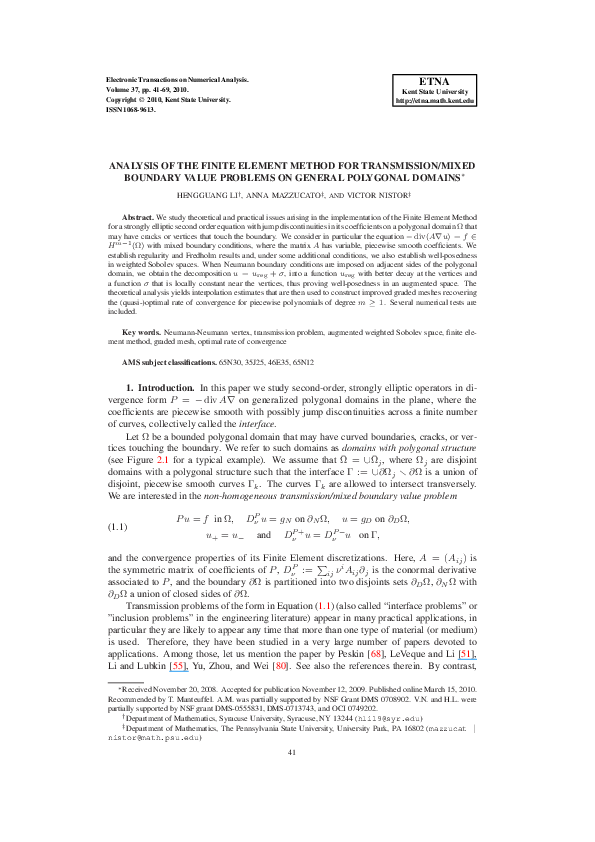 Pdf Analysis Of The Finite Element Method For Transmissionmixed