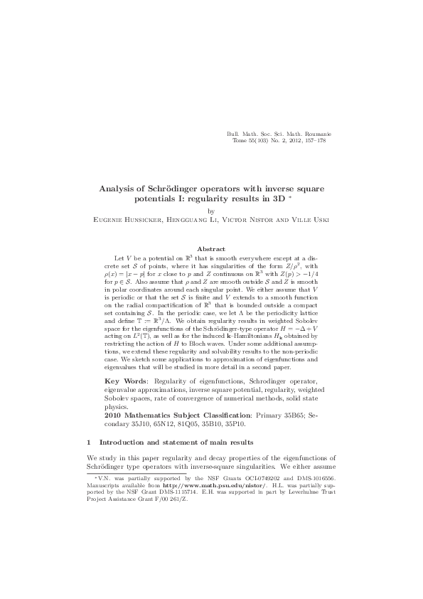 (PDF) Analysis of Schrödinger operators with inverse square potentials II: FEM and approximation ...