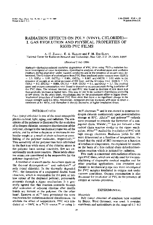 (PDF) Radiation effects on poly (vinyl chloride)—I. gas evolution and ...
