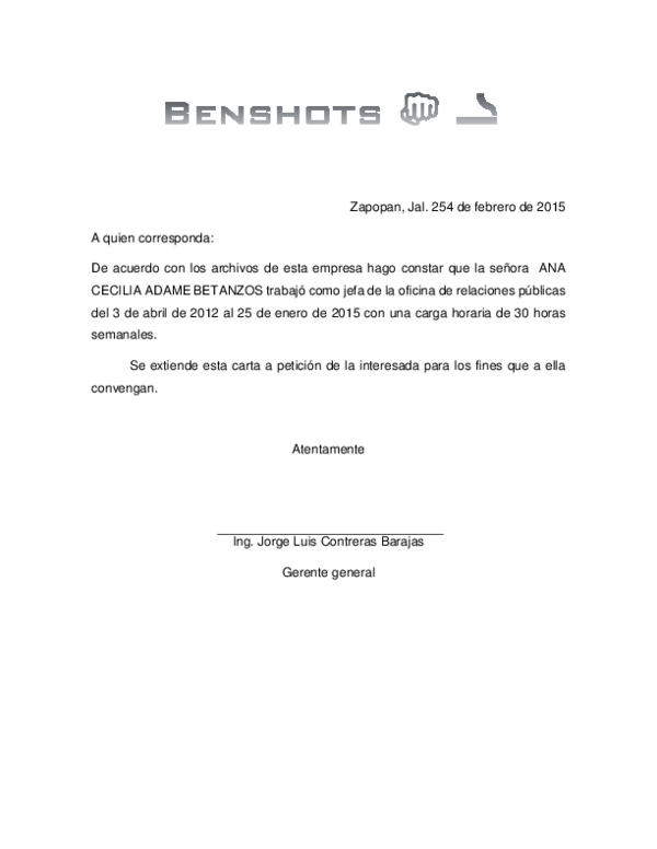 Constancia Personal Ejemplo