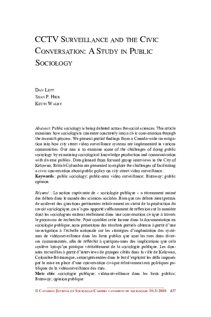 (PDF) CCTV Surveillance and The Civic Conversation: A Study in Public ...