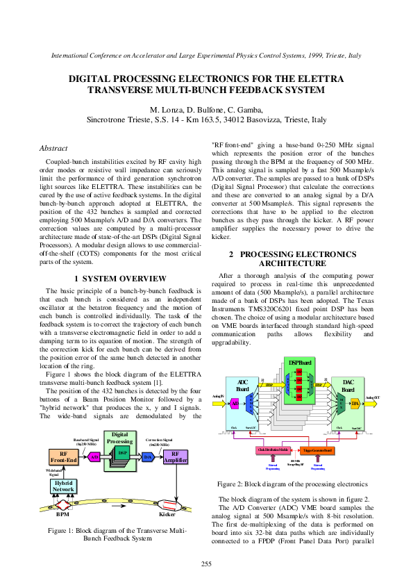 (PDF) DIGITAL PROCESSING ELECTRONICS FOR THE ELETTRA TRANSVERSE MULTI ...