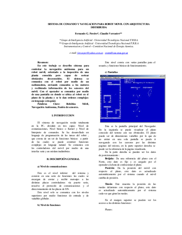 (PDF) Sistema De Comando y Navegacion Para Robot Movil Con Arquitectura Distribuida