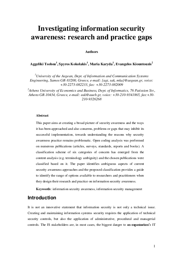 (PDF) Investigating Information Security Awareness: Research and ...