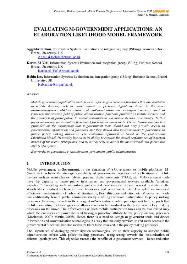 (PDF) Evaluating m-government applications: an elaboration likelihood ...