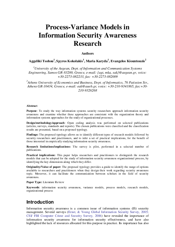 (PDF) Process-variance models in information security awareness research
