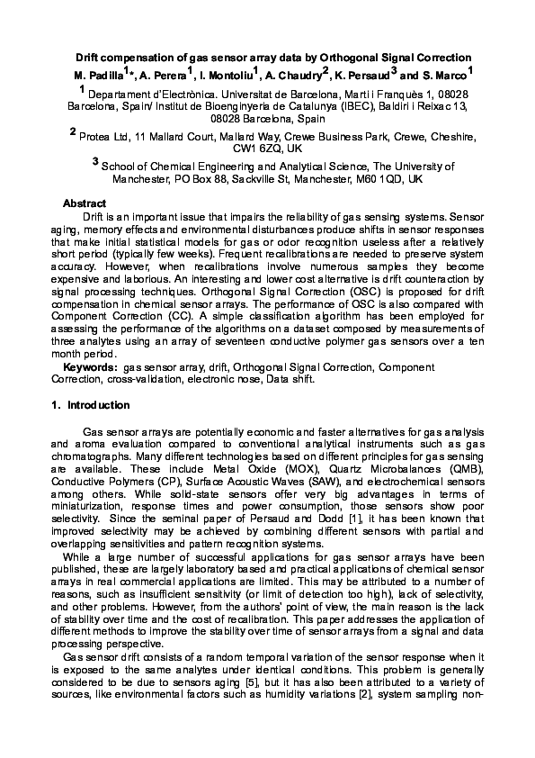 Pdf Drift Compensation In Gas Sensors Via Osc 