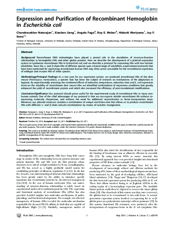 (PDF) Expression and Purification of Recombinant Hemoglobin in ...
