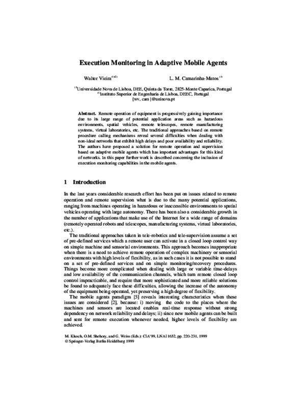 (PDF) Execution monitoring in adaptive mobile agents