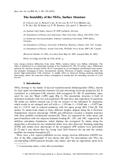(PDF) The Instability of the NbTe2 Surface Structure