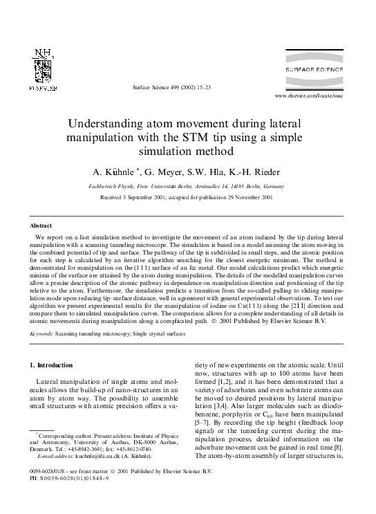 (PDF) Understanding atom movement during lateral manipulation with the ...